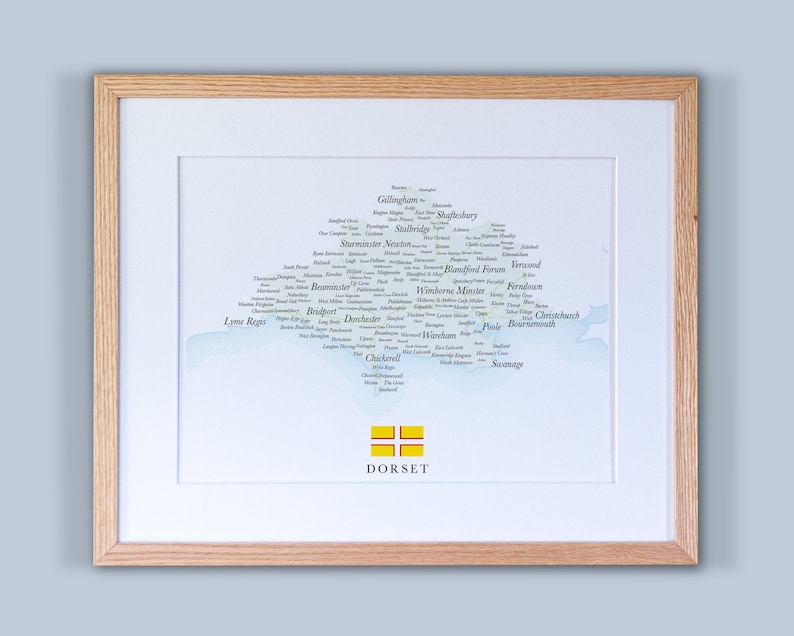 Dorset County Map // Framed Map of Dorset // Minimal Typographic County ...