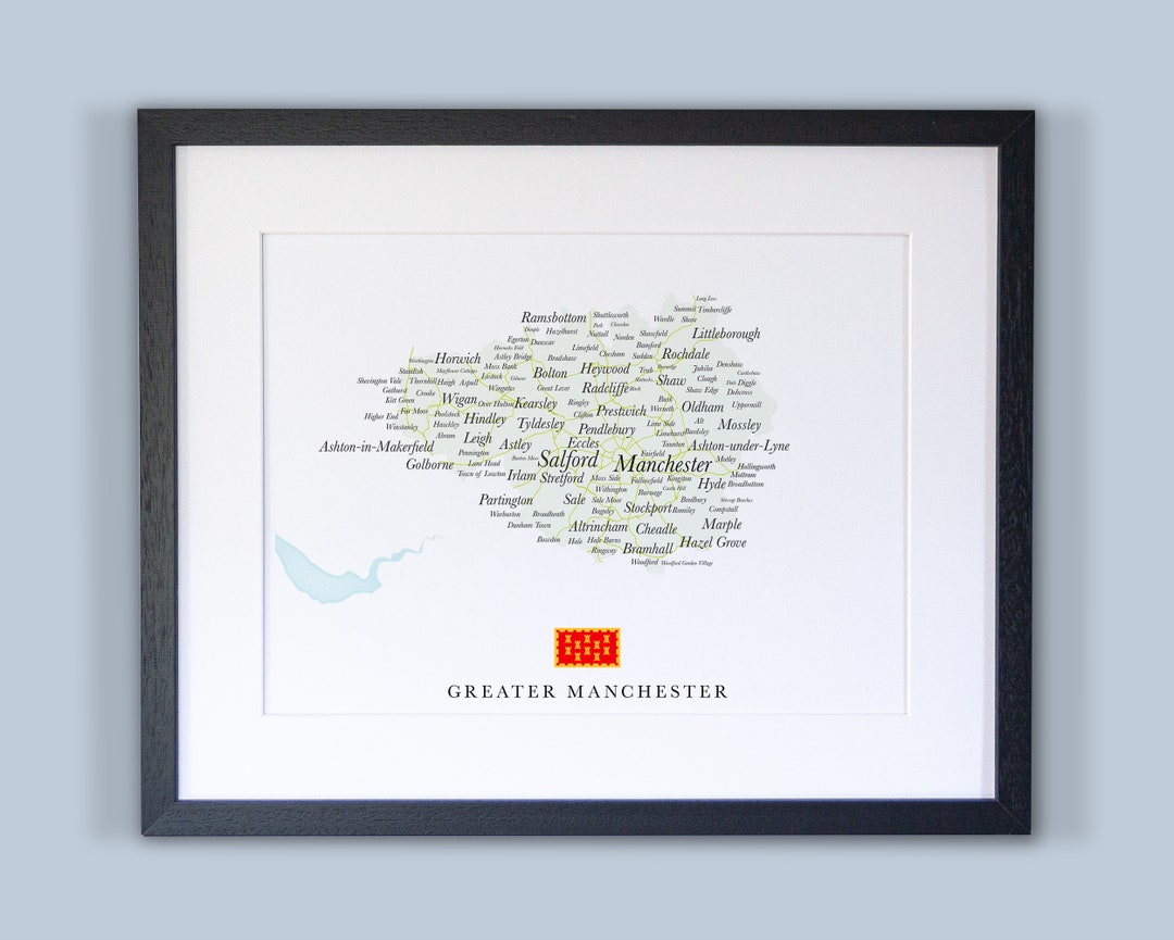 Greater Manchester Map // Framed Map of Manchester // Minimal ...