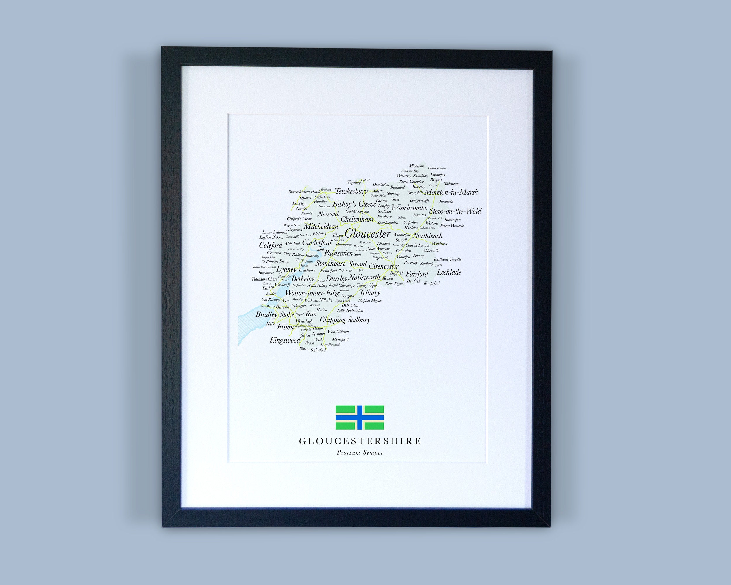 Gloucestershire County Map // Framed Map of Gloucestershire // Minimal ...