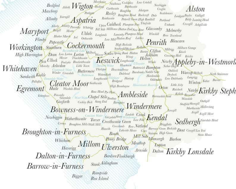 Cumbria County Map // Framed Map of Cumbria // Minimal Typographic ...