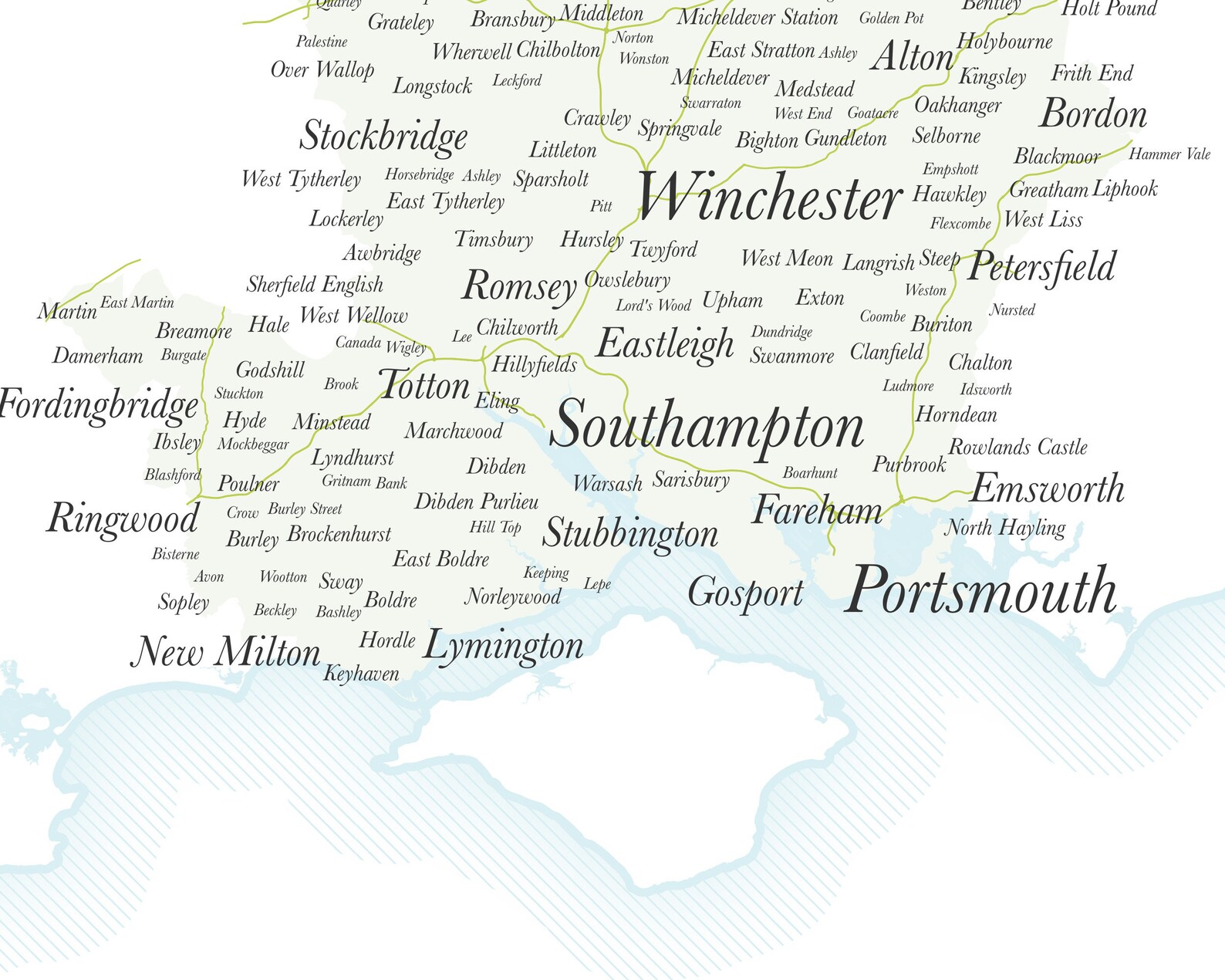 Hampshire County Map // Framed Map of Hampshire // Minimal Typographic ...
