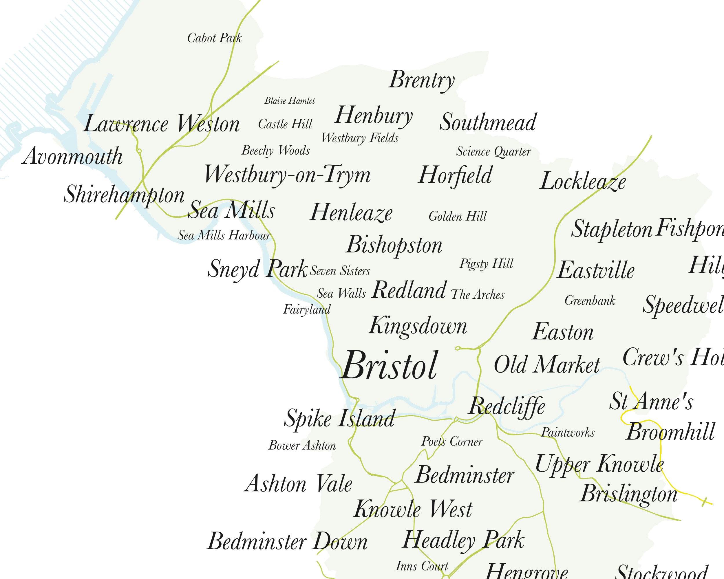 Bristol County Map // Framed Map of Bristol // Minimal Typographic ...