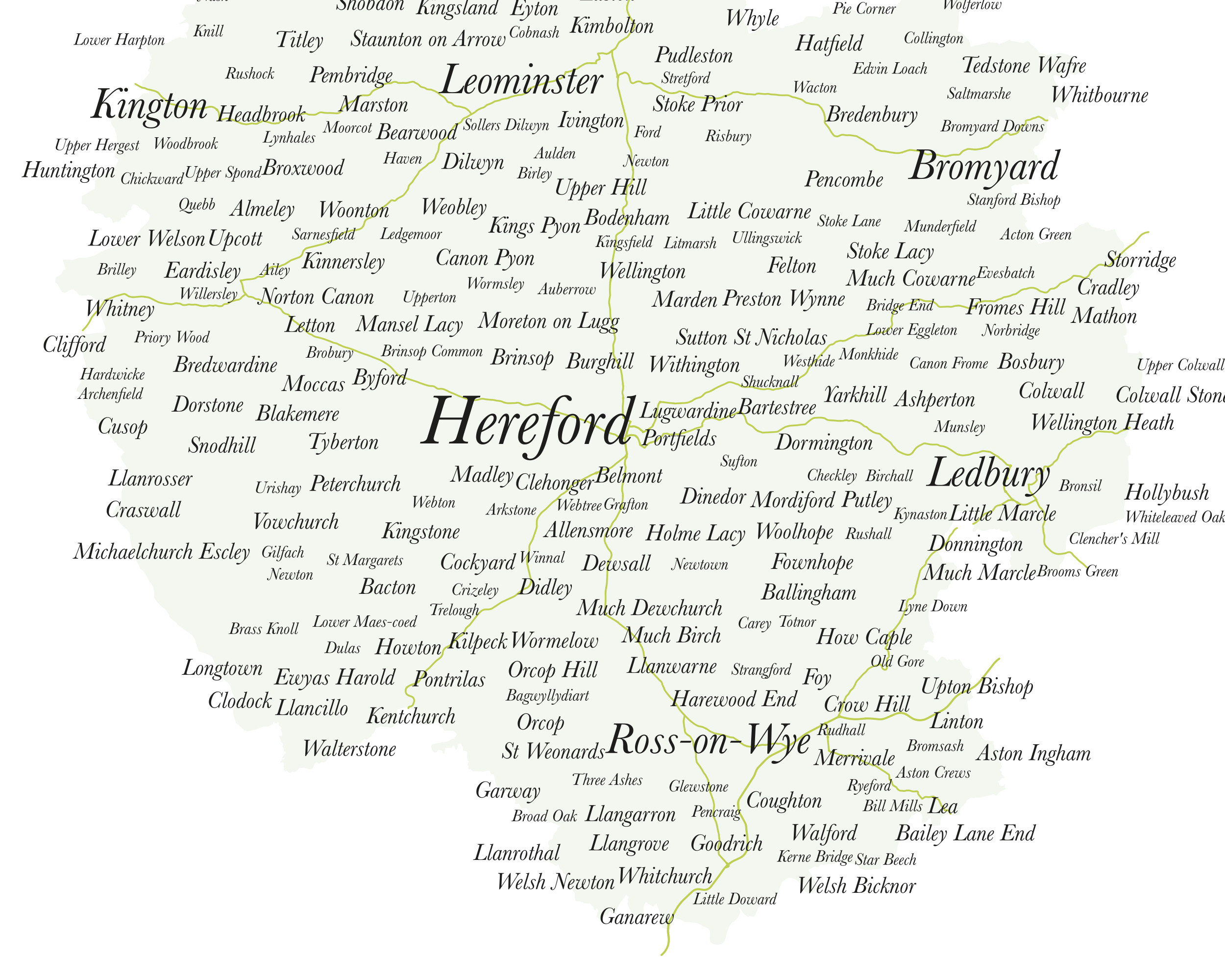 Herefordshire County Map // Framed Map of Herefordshire // Minimal ...