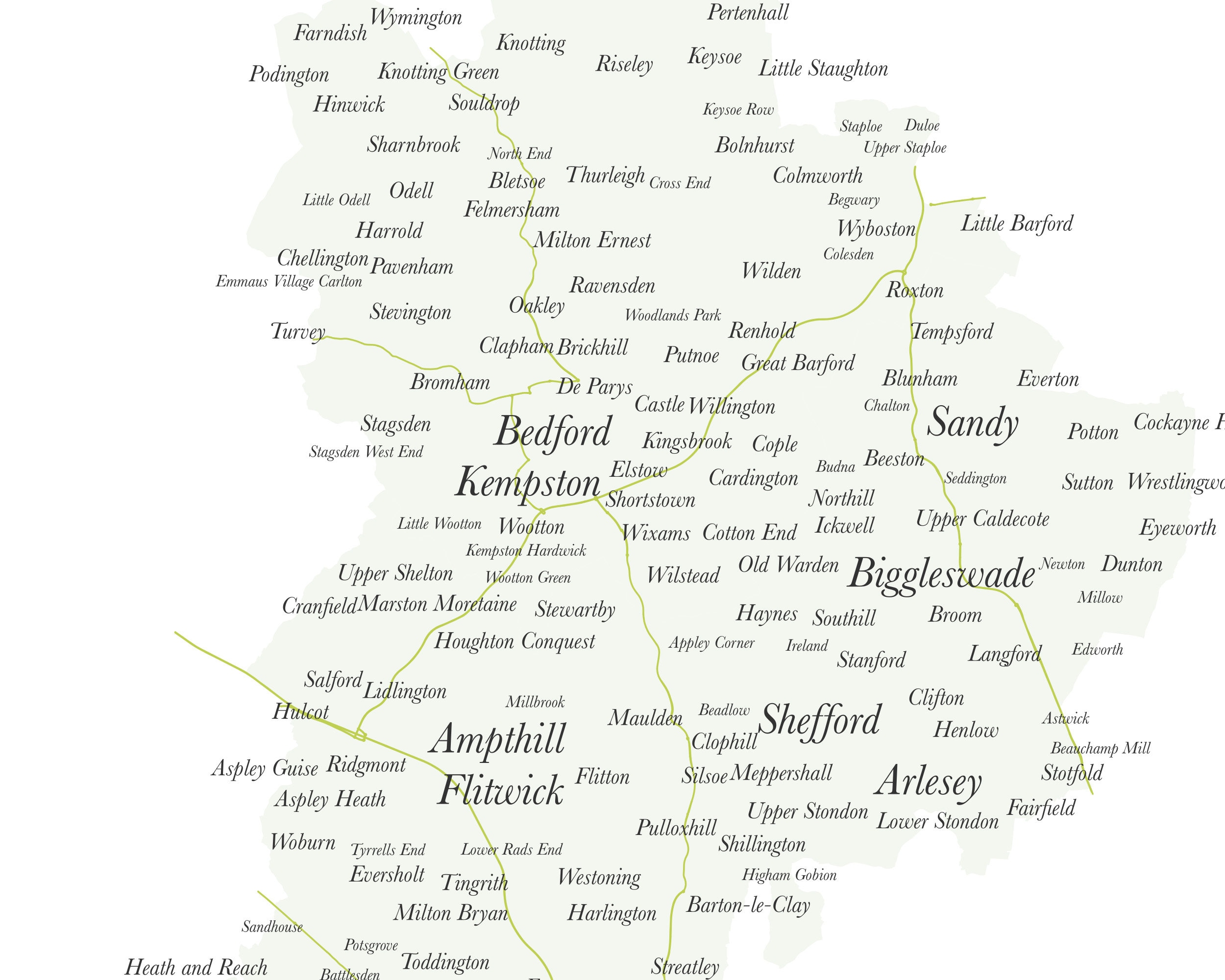 Bedfordshire County Map // Framed Map of Bedfordshire // Minimal ...