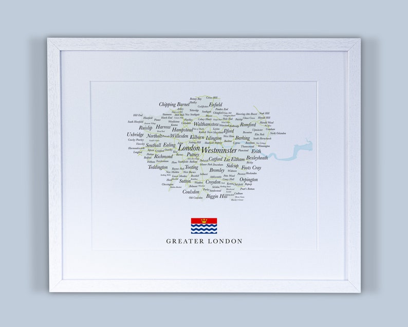 Greater London Map // Framed Map of London // Minimal Typographic ...