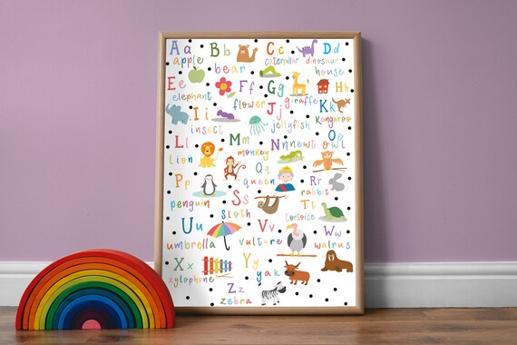 Rainbow Alphabet Print Animals Words Letters Nursery | Etsy