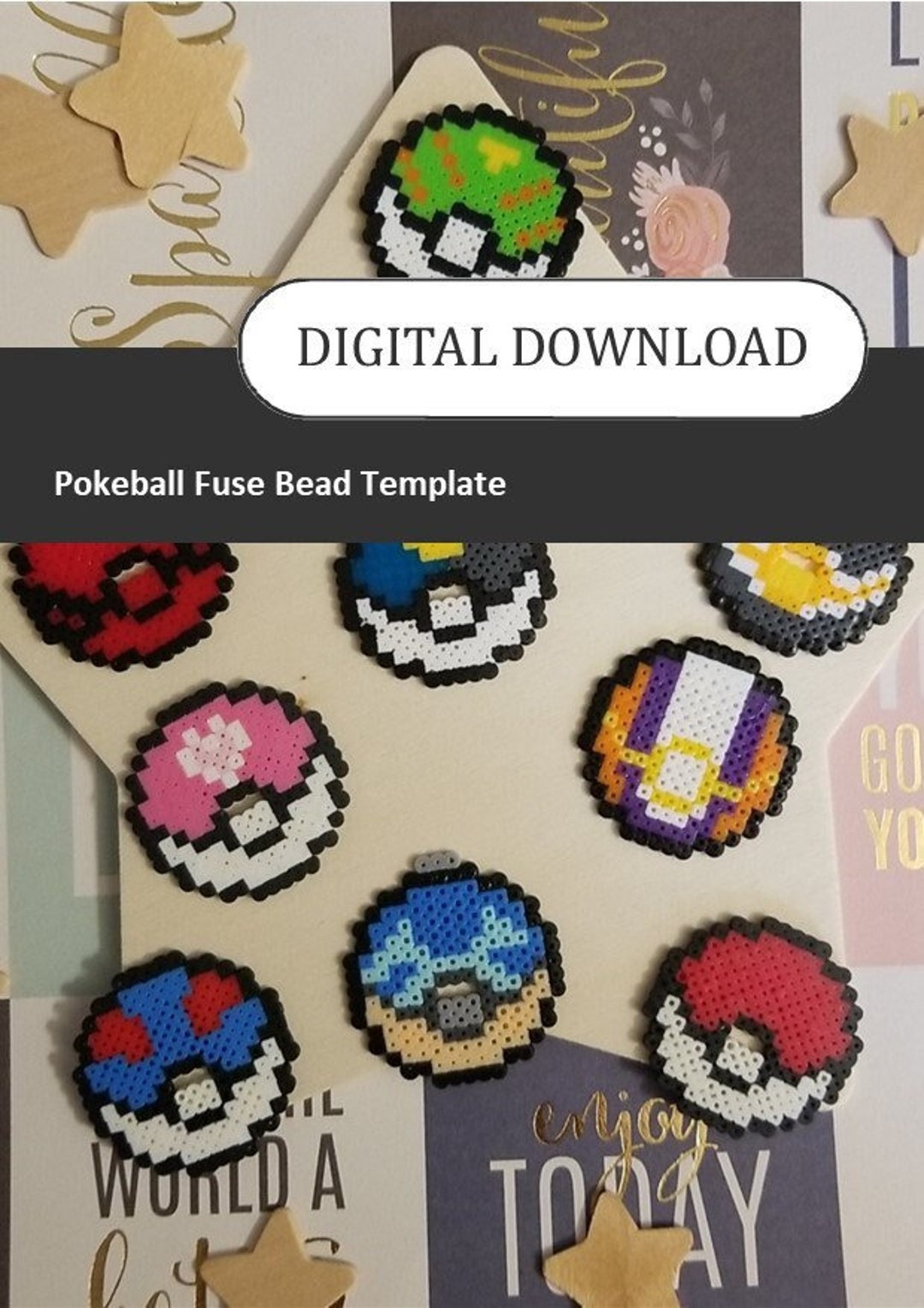 Pokeball Fuse Bead Template Digital Download Template for Perler Beads ...