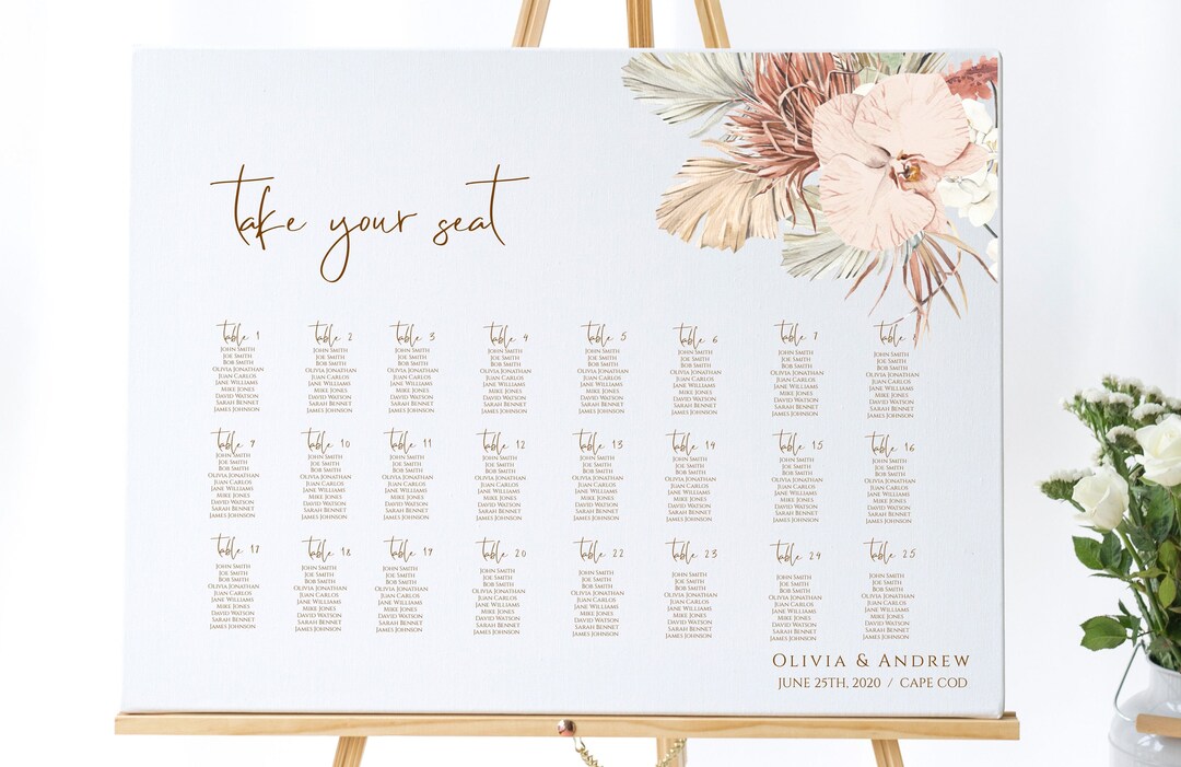BEA Pampas Grass Wedding Seating Chart Template Sitting - Etsy