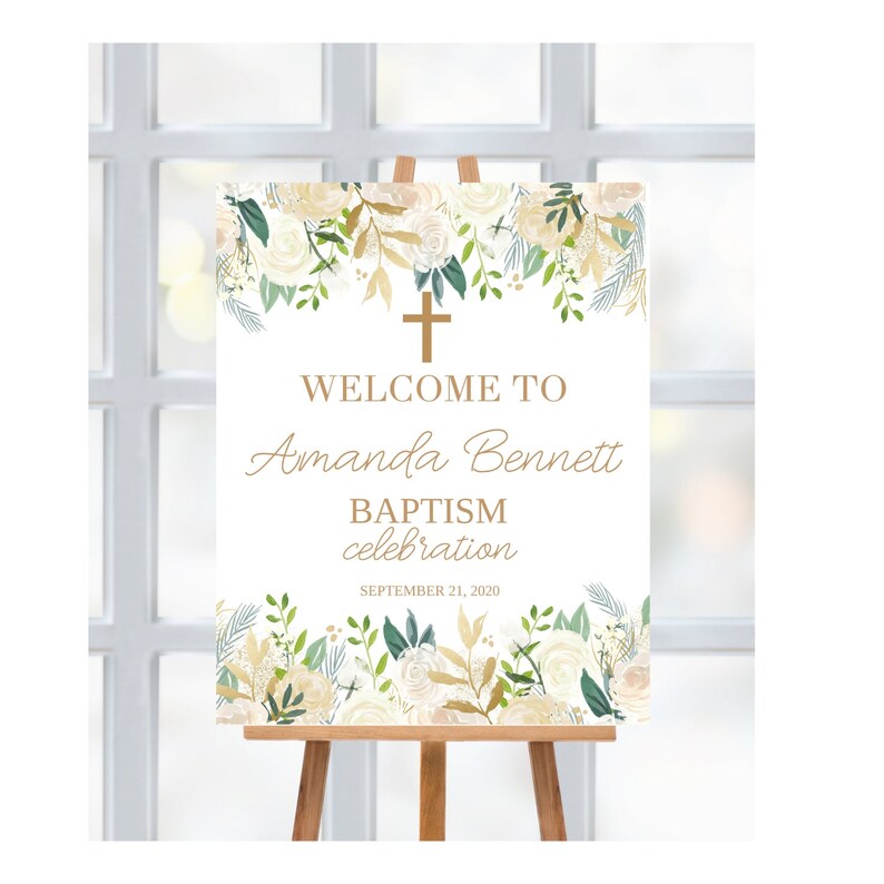Baptism Welcome Sign, Floral Baptsim Sign, Baptism Decoration, Edit ...