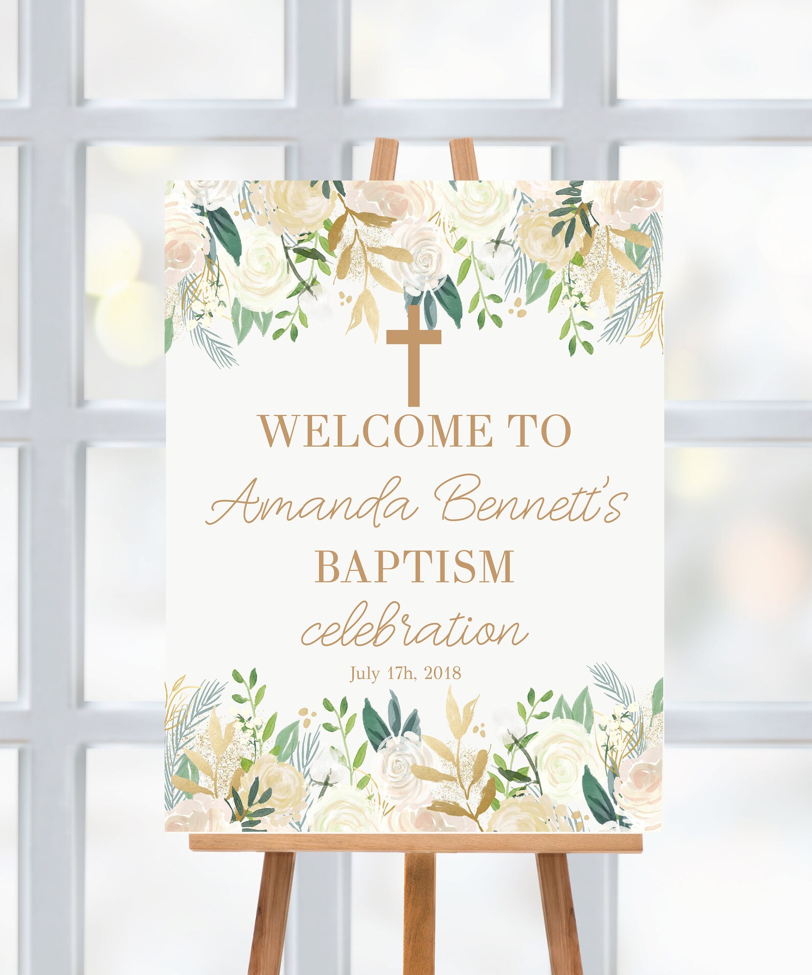Baptism Welcome Sign, Floral Baptsim Sign, Baptism Decoration, Edit ...