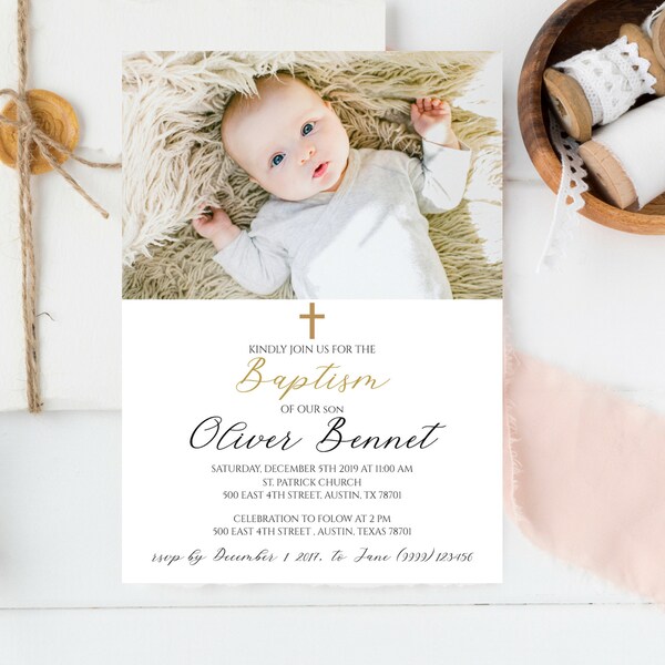 Baptism Photo Invitation - Etsy
