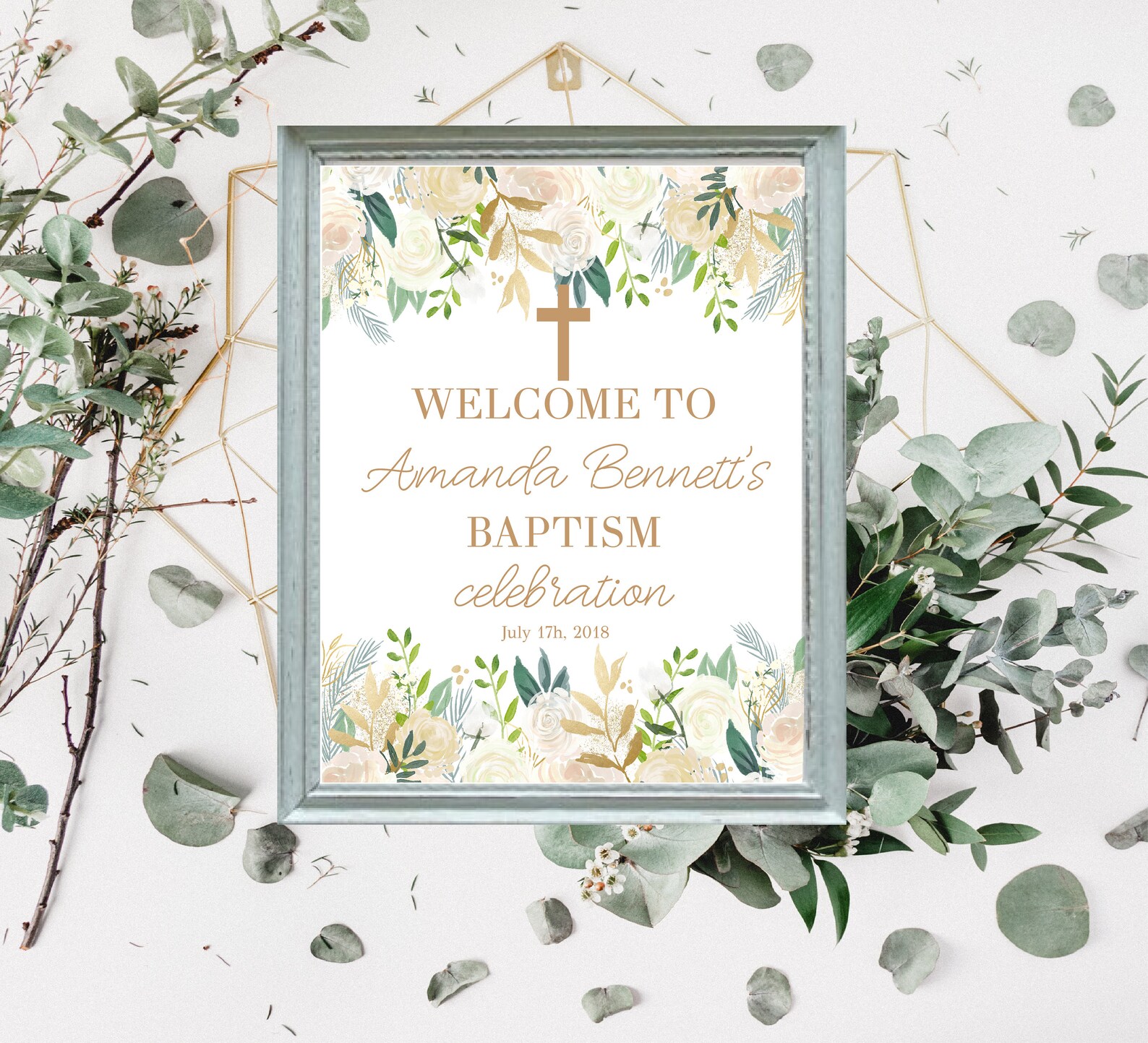 Baptism Welcome Sign, Floral Baptsim Sign, Baptism Decoration, Edit ...