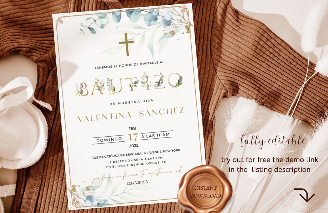 Bautizo Invitations Spanish Invitacion Para Bautizo Bautizo - Etsy