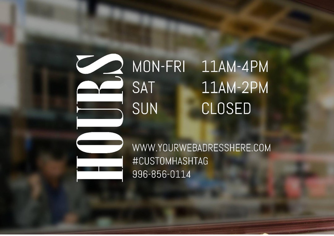 Store Hours Decal, Business Hours Sticker Sign, Shop Hours Banner ...