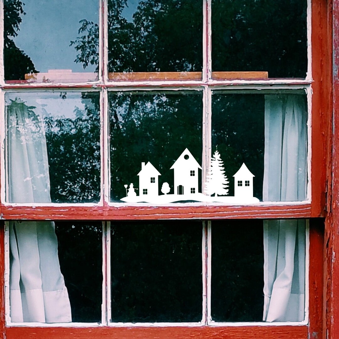 Reusable Christmas Window Clings, Holiday Houses Village Scene ...