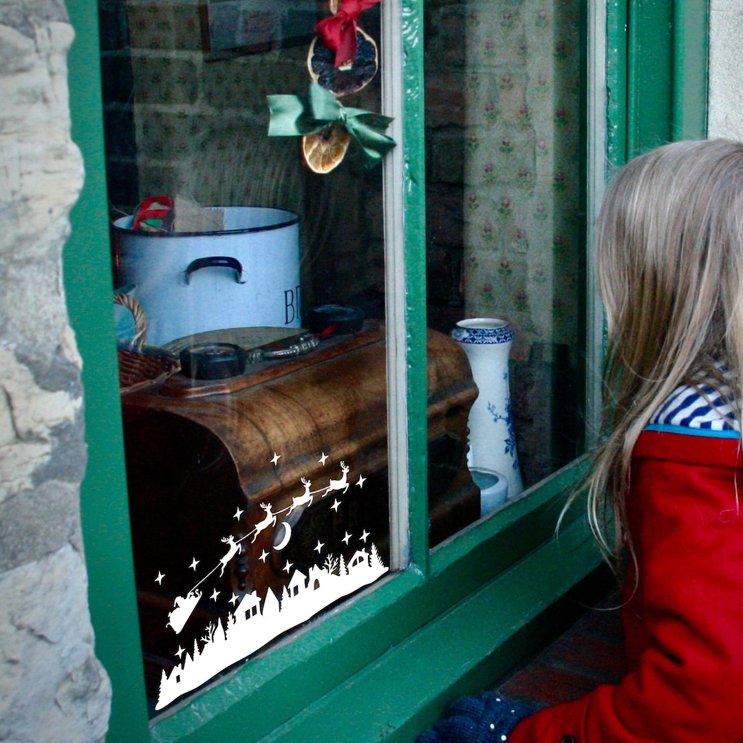 Reusable Christmas Window Stickers, Santa's Sleigh Christmas Scene ...