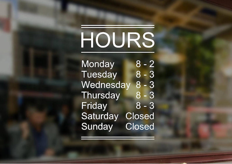 Business Hours Decal Store Hours Sticker Sign Shop Hours | Etsy