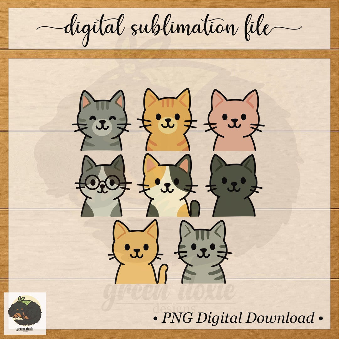 Cute Cats Sublimation File (digital PNG Download) | Print at Home | DIY ...