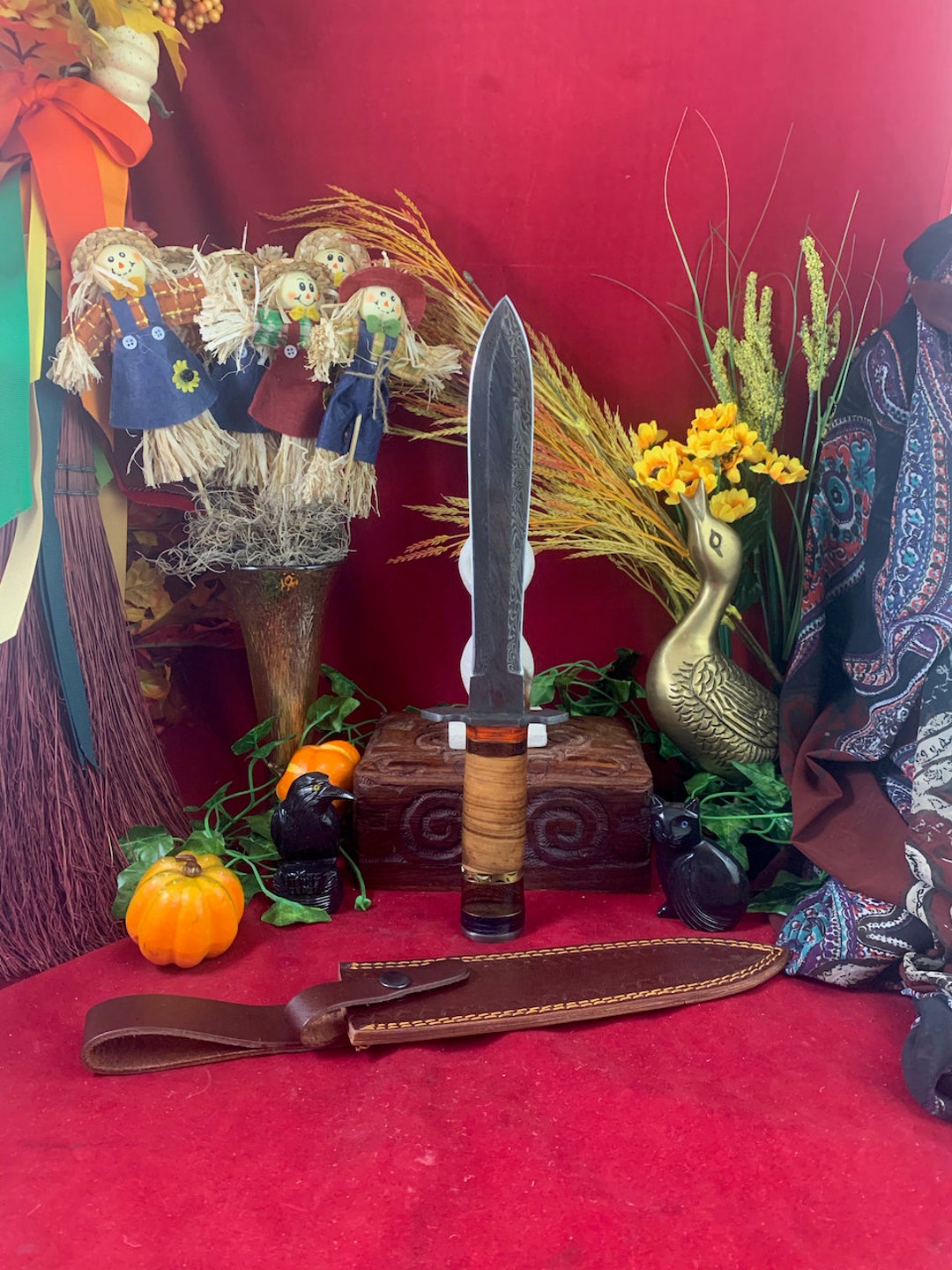 Stunning, Hand Forged, Damascus Steel, Athame/Dagger, Double Edge Blade ...