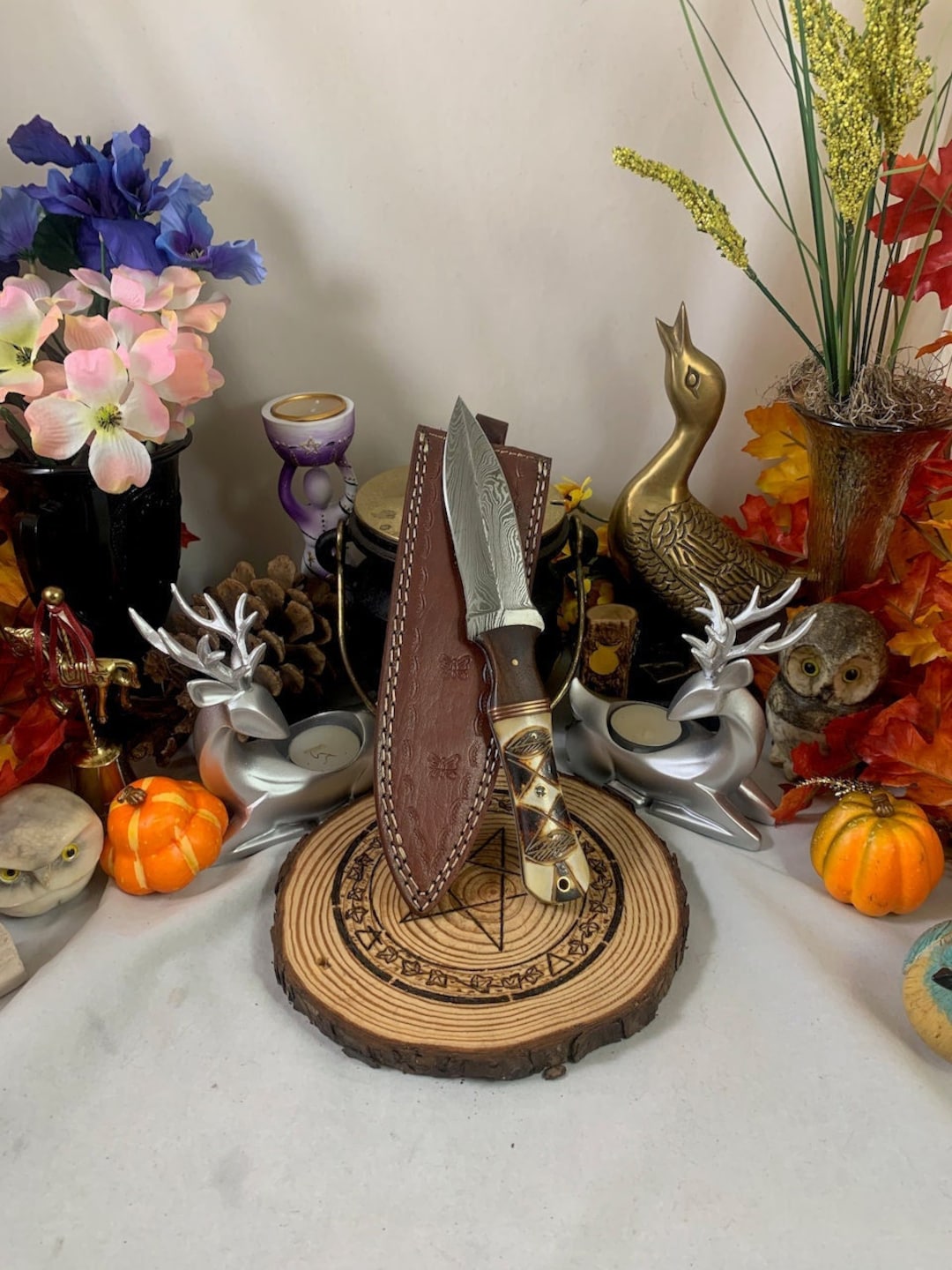 Stunning, Hand Forged, Damascus Steel, Athame/dagger, Double Edge Blade ...