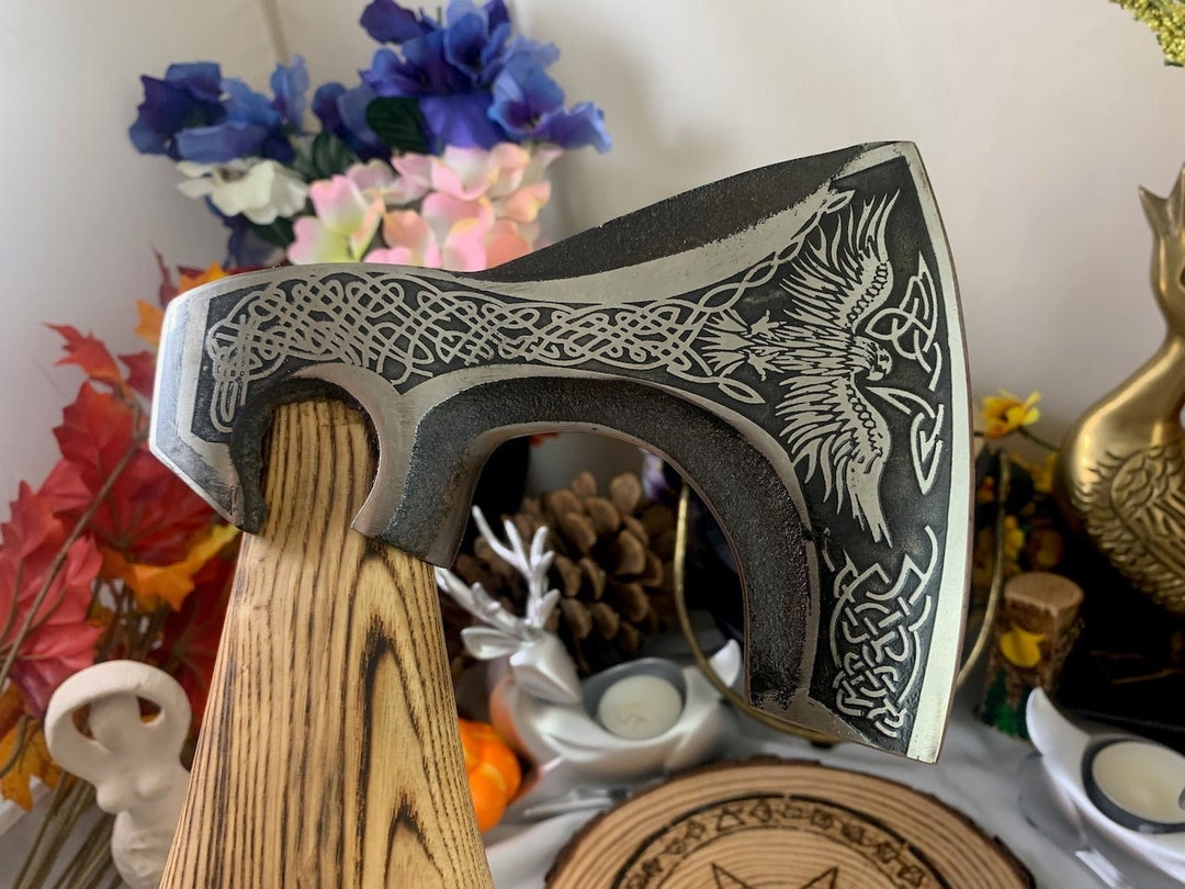 Superb, Hand Forged, High Carbon Steel Etched Head, Viking Axe/hatchet ...