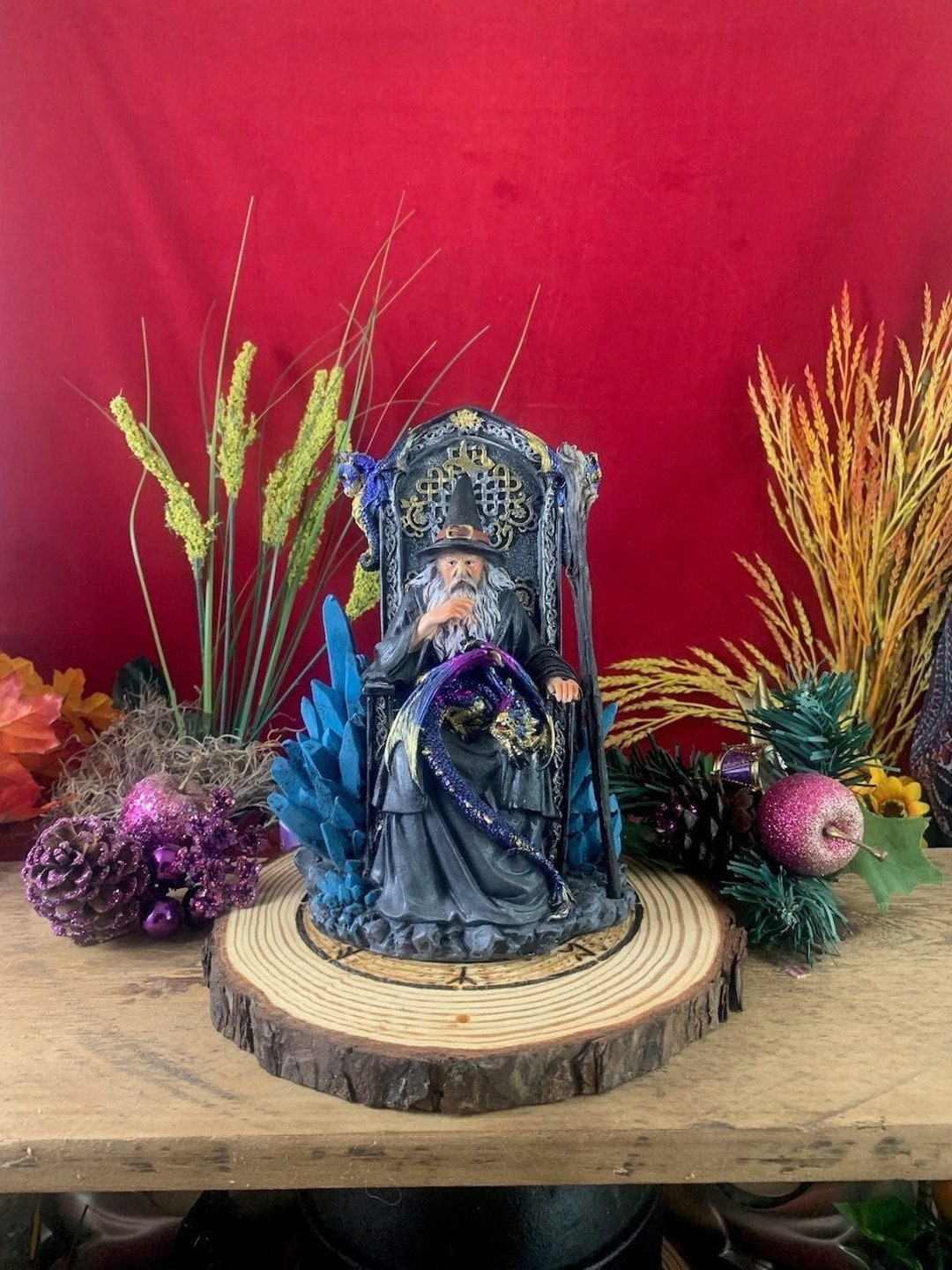 Fabulous, Seated Wizard W/ Dragon Figurine, Celtic Knot Work, Highly ...