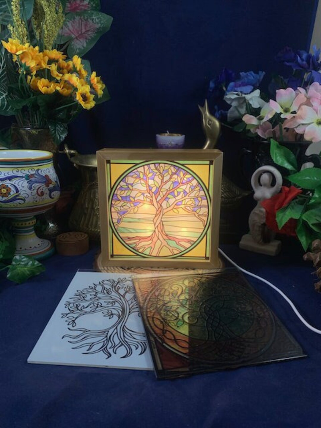 Gorgeous, Celtic, Tree of Life, Wood Light Box W/3 Changeable Glass ...