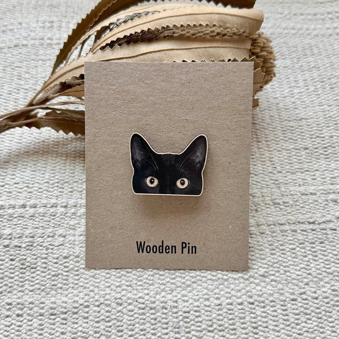 Black Cat Wooden Pin Badge Cats - Etsy