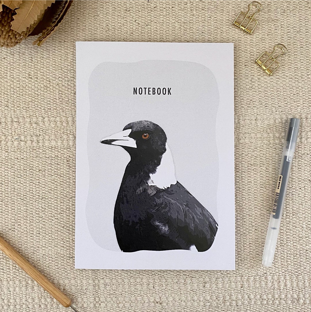 Magpie Notebook, A5 Blank 100% Recycled Paper Notebook, Australian ...