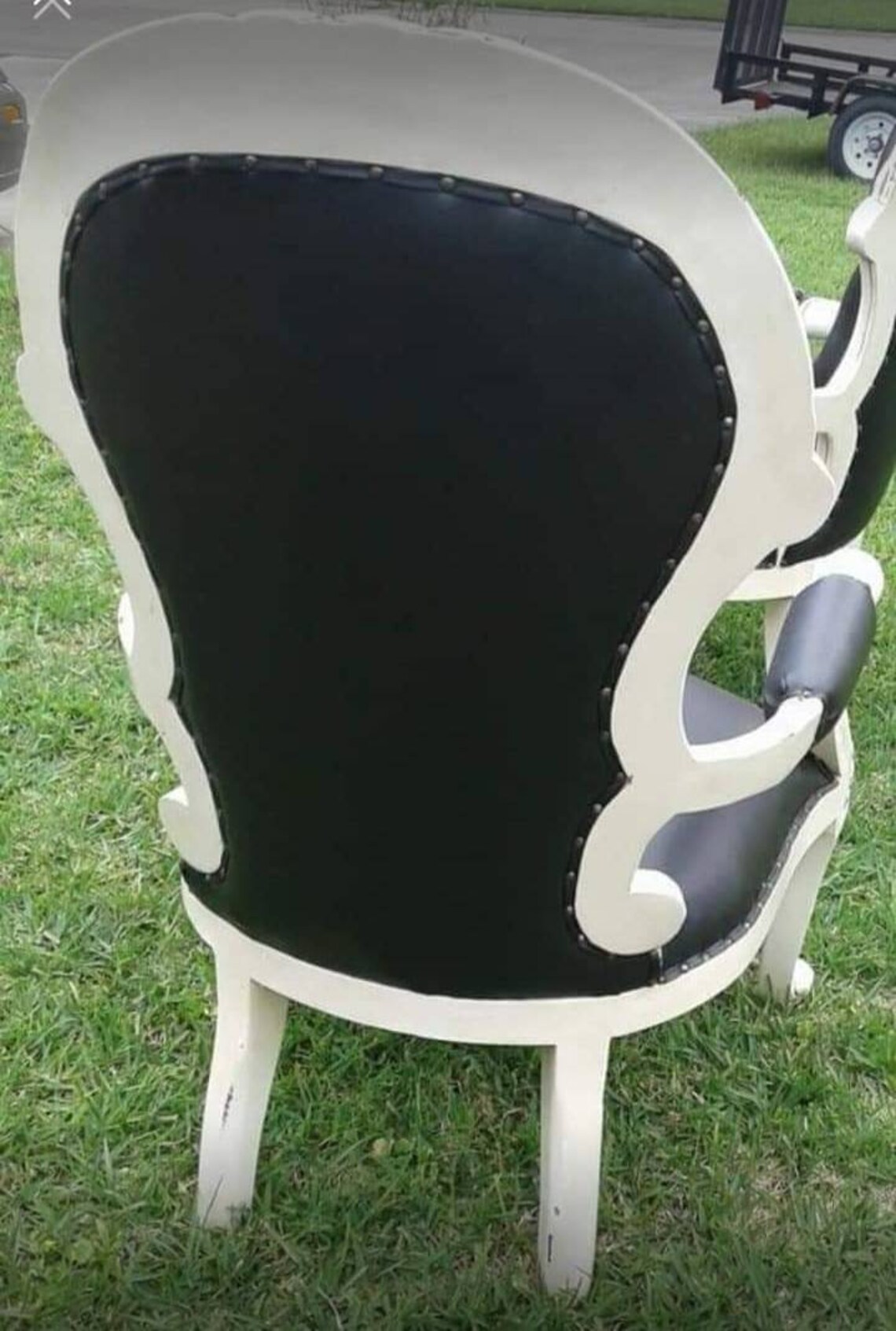Pair Black Leather Chairs/ French Parlor Chairs/ Parlor Chairs/ French ...