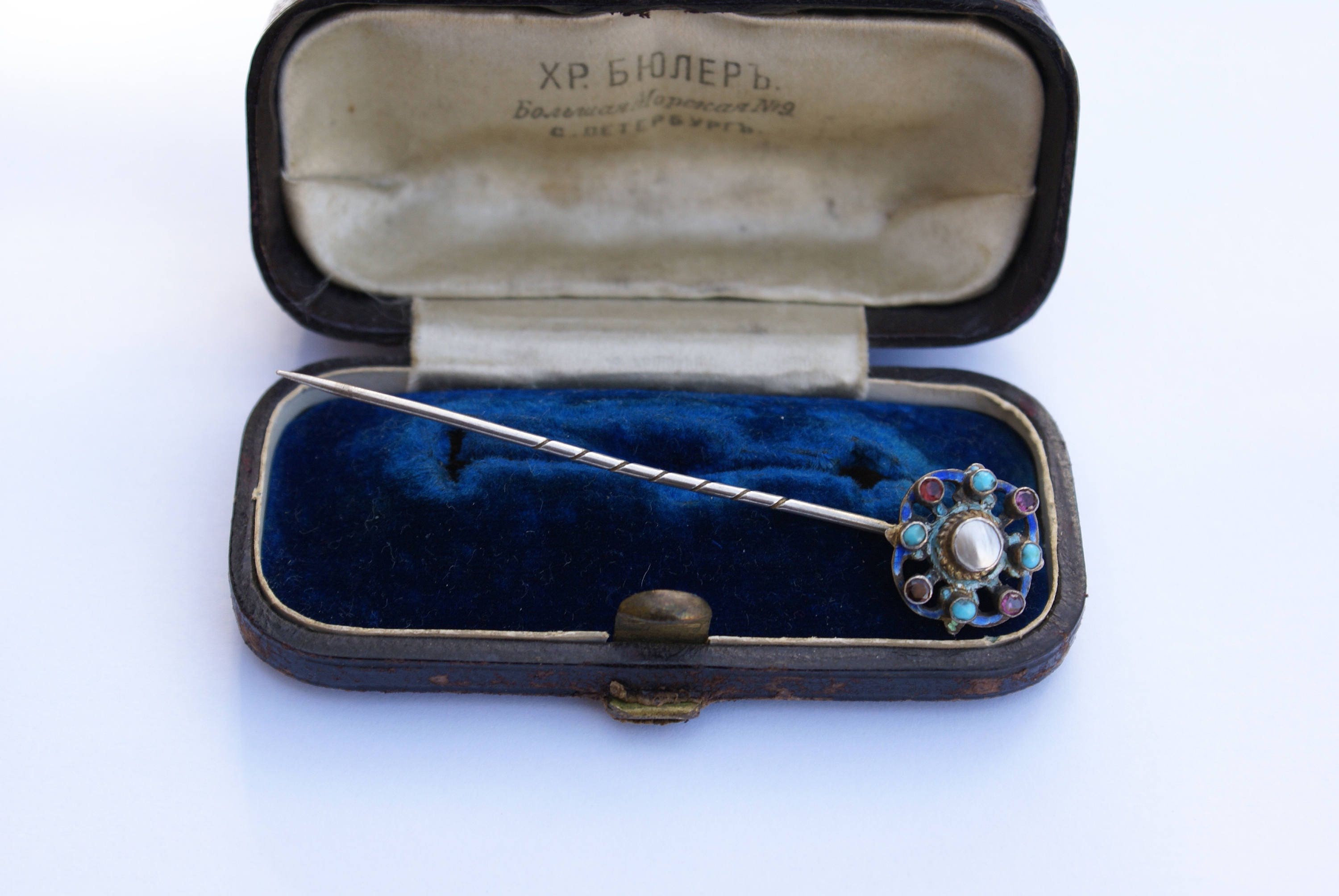Unusual Austro-hungarian Sliver Stick Pin With Turquoise Garnet Pearl ...