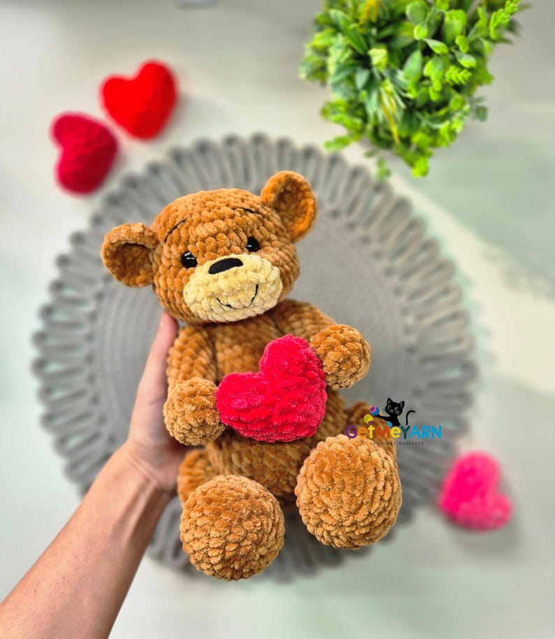 Arthur Teddy Bear Crochet Pattern – Plush Amigurumi Bear Holding Heart ...