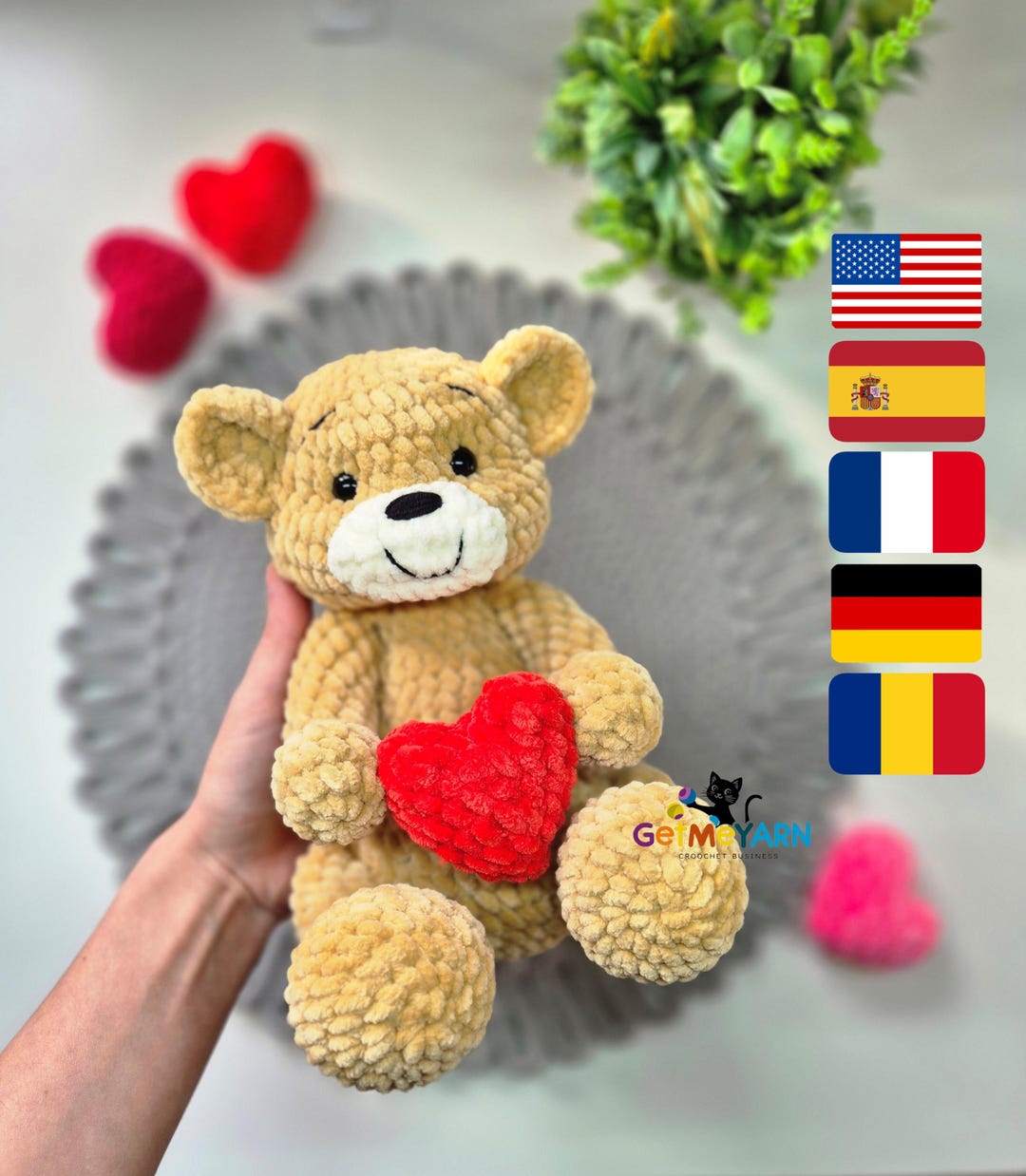 Arthur Teddy Bear Crochet Pattern – Plush Amigurumi Bear Holding Heart ...