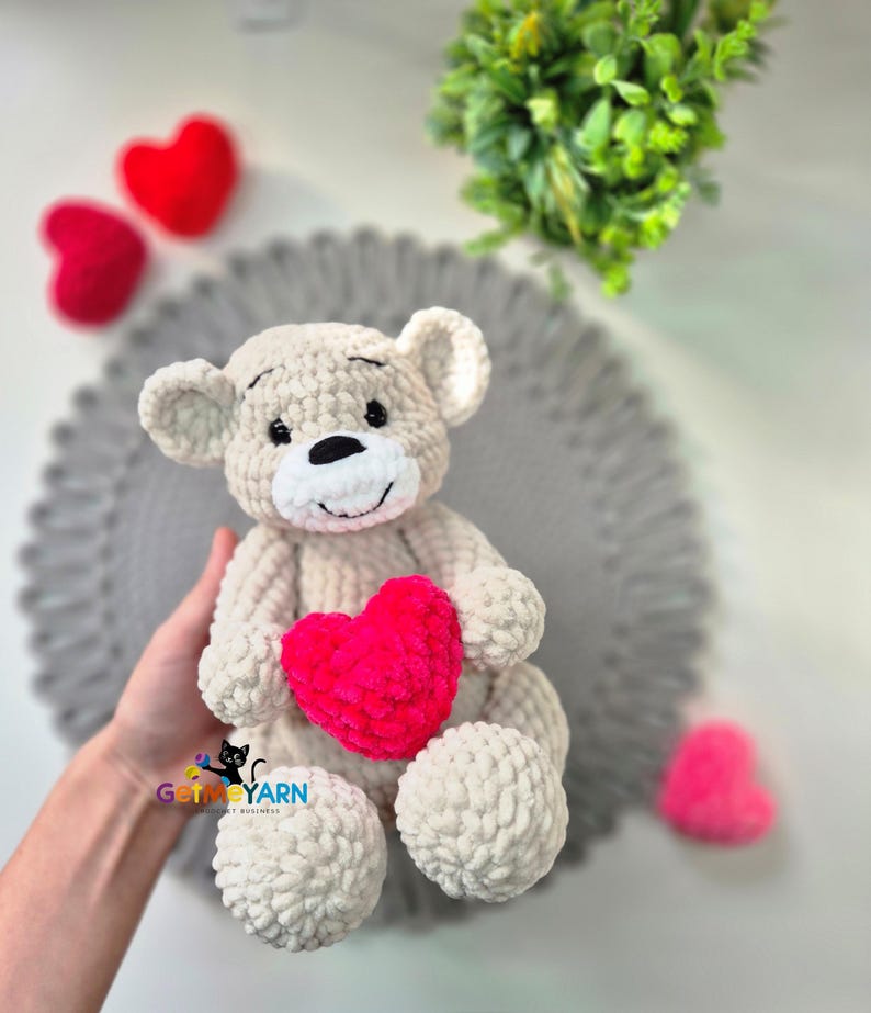 Arthur Teddy Bear Crochet Pattern – Plush Amigurumi Bear Holding Heart ...