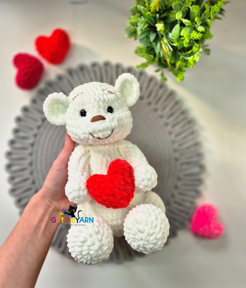 Arthur Teddy Bear Crochet Pattern – Plush Amigurumi Bear Holding Heart ...