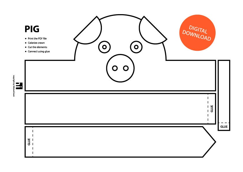 Pig Paper Crown - Printable, Coloring , Coloring Face Mask, Crown ...