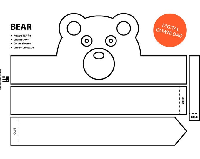 Bear Paper Crown Printable, Coloring Crown, Coloring Face Mask, Crown ...