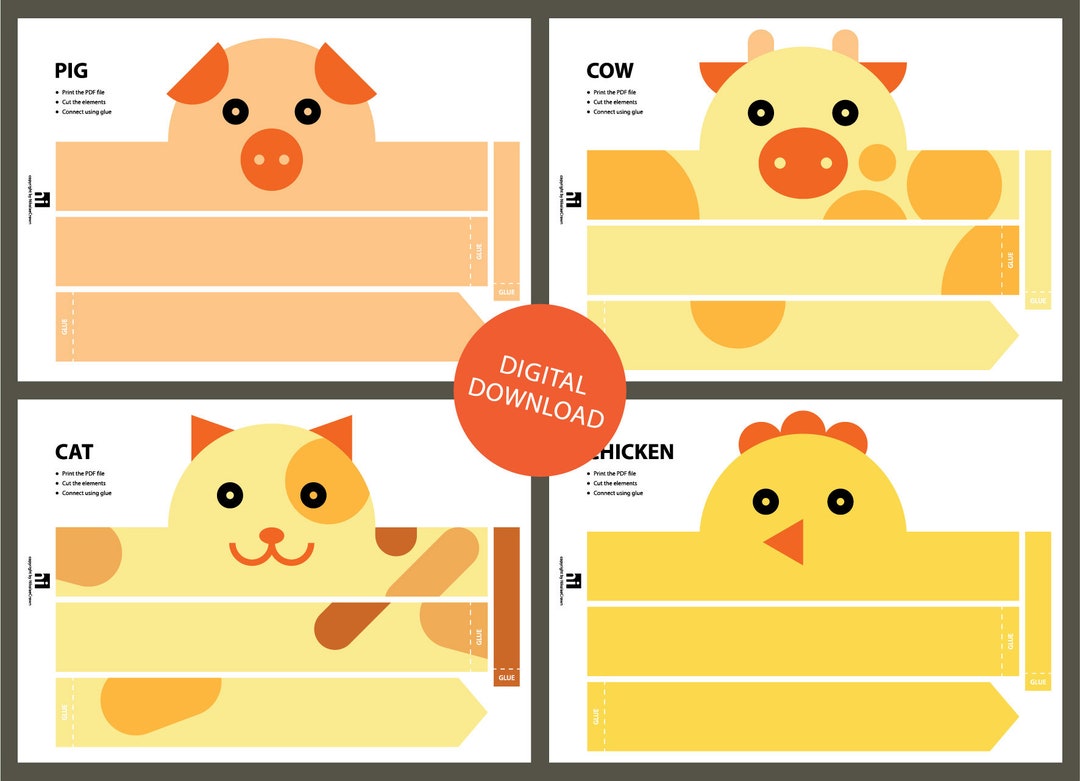 Farm Animal Crown - Printable, Face Mask, Crown Template, Animal ...