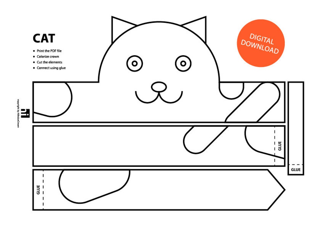 Cat Paper Crown - Printable, Coloring Crown, Coloring Face Mask, Crown ...