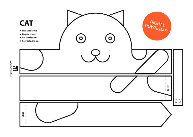 Cat Paper Crown - Printable, Coloring Crown, Coloring Face Mask, Crown ...