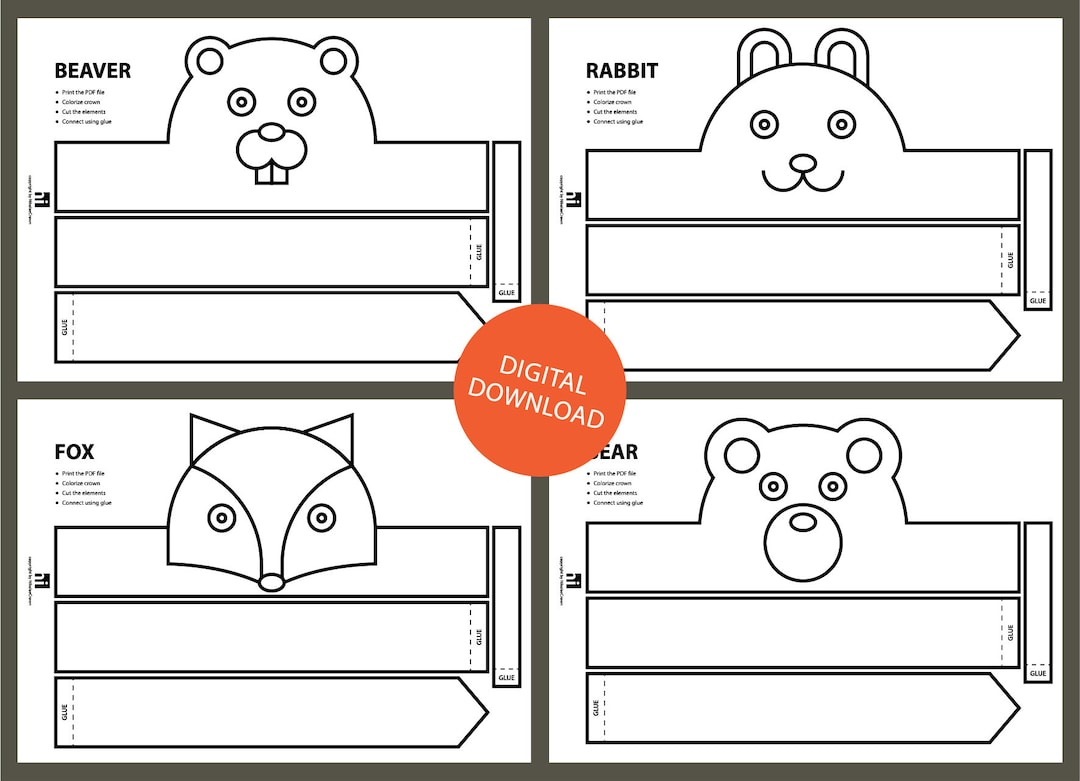 Forest Animal Paper Crown Set, Coloring Crown, Coloring Face Mask ...