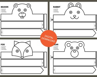 Bear Paper Crown Printable Coloring Crown Coloring Face - Etsy