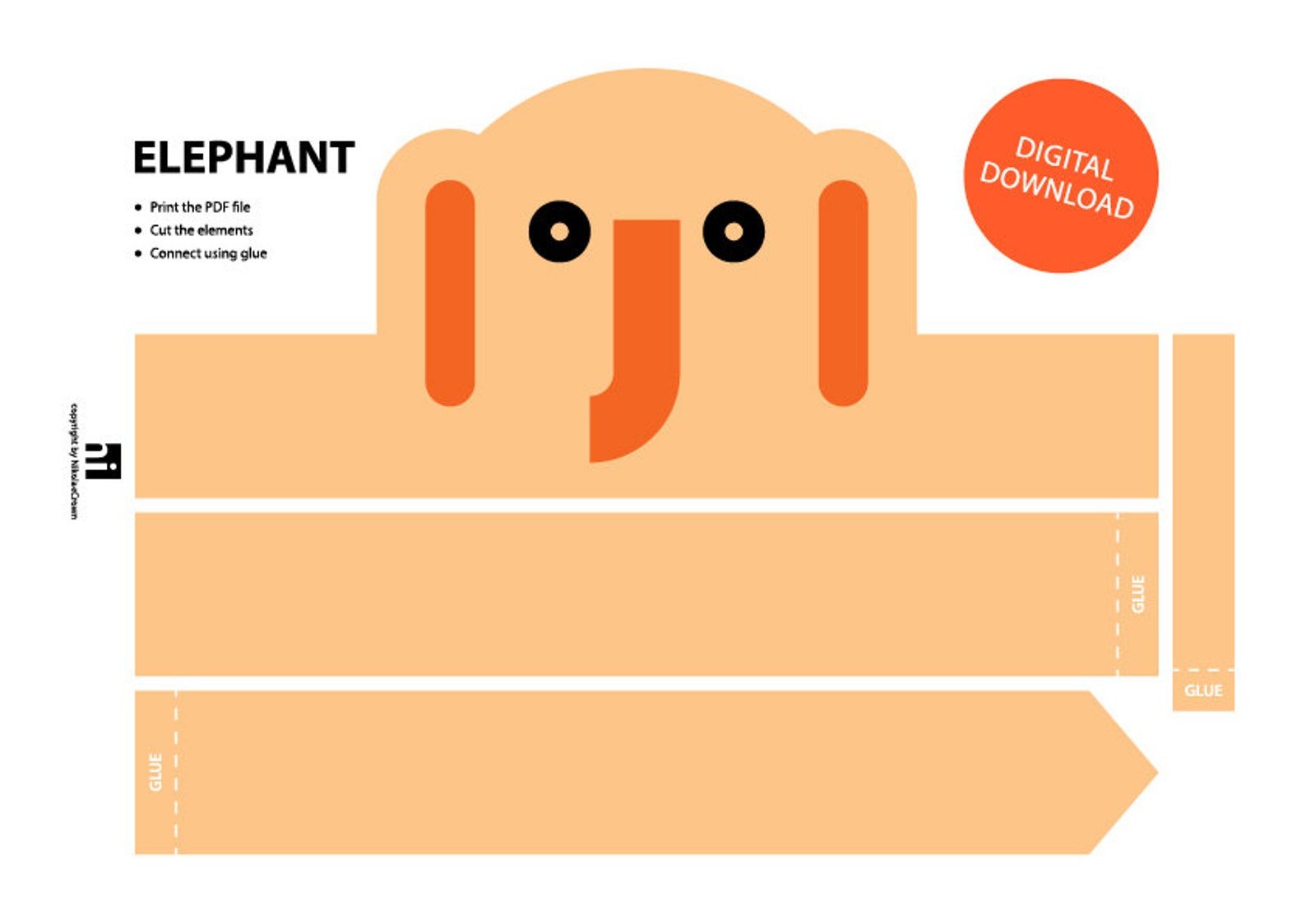 Elephant Paper Crown - Printable, Crown Template, Animal Headband ...