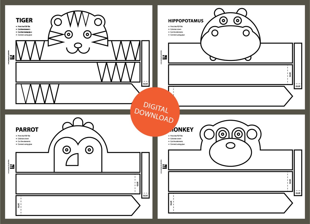 African Animal Paper Crown Set - Printable, Coloring Crown, Coloring ...