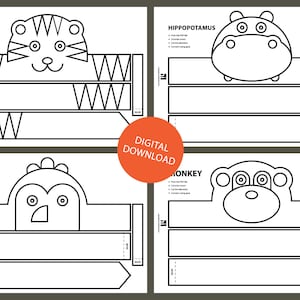 African Animal Paper Crown Set - Printable, Coloring Crown, Coloring ...