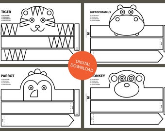 Monkey Paper Crown Printable Crown Template Animal - Etsy