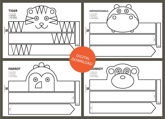 African Animal Paper Crown Set Printable Coloring Crown - Etsy