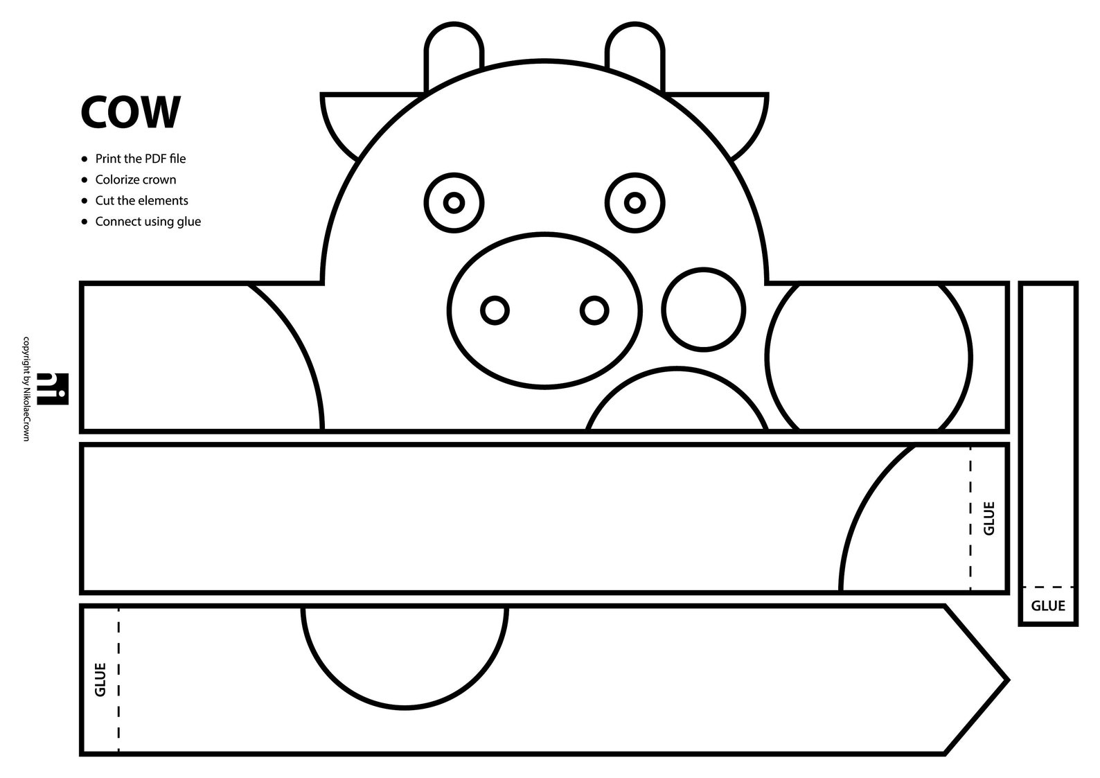 Farm Animal Paper Crown - Printable, Coloring Crown, Coloring Face Mask ...