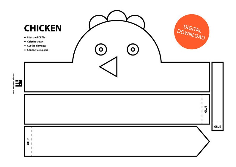 Chicken Paper Crown Printable, Coloring Crown, Coloring Face Mask ...