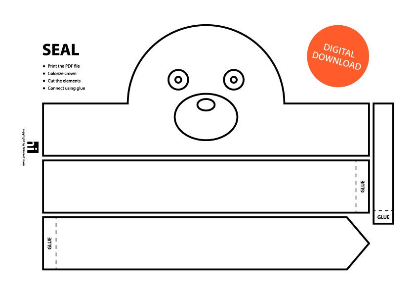Seal Paper Crown - Printable, Coloring Crown, Coloring Face Mask, Crown ...